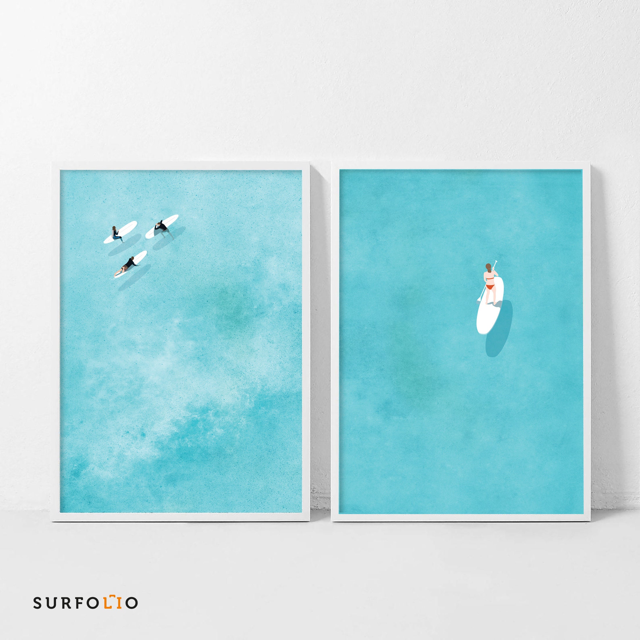 Set of 2 Prints Paddle Board Print Stand up Paddle Sup Woman - Etsy
