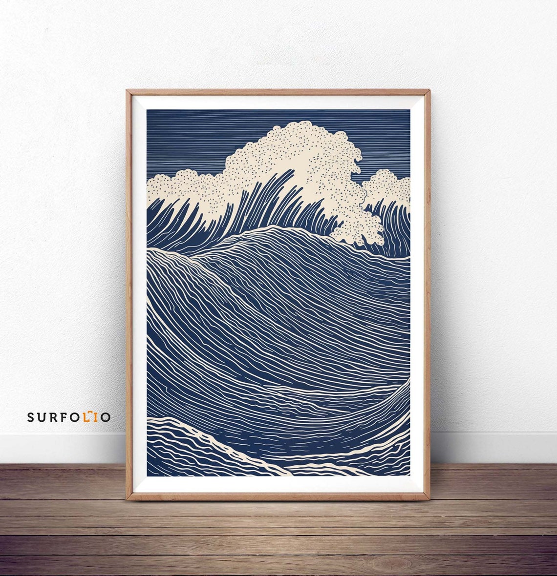 Linocut Sea Ocean Japan Retro Wave Waves Line Print Linocut Waves ...