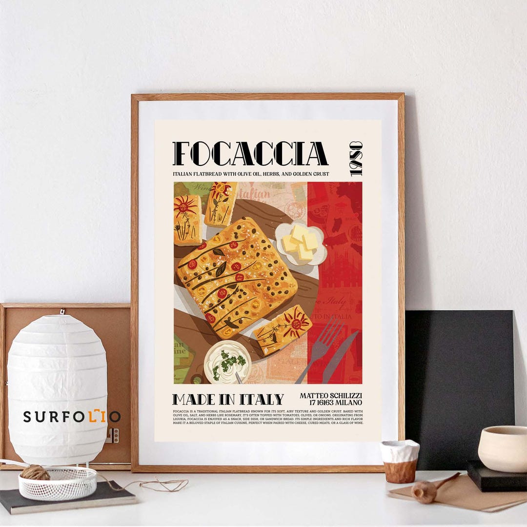 Kitchen Wall Art Focaccia Poster Italian Food Art Dining Room Decor ...