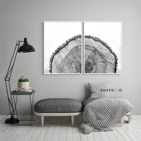 Set of 2 Woodcut Print Tree Ring Print Tree Stump Print Black | Etsy