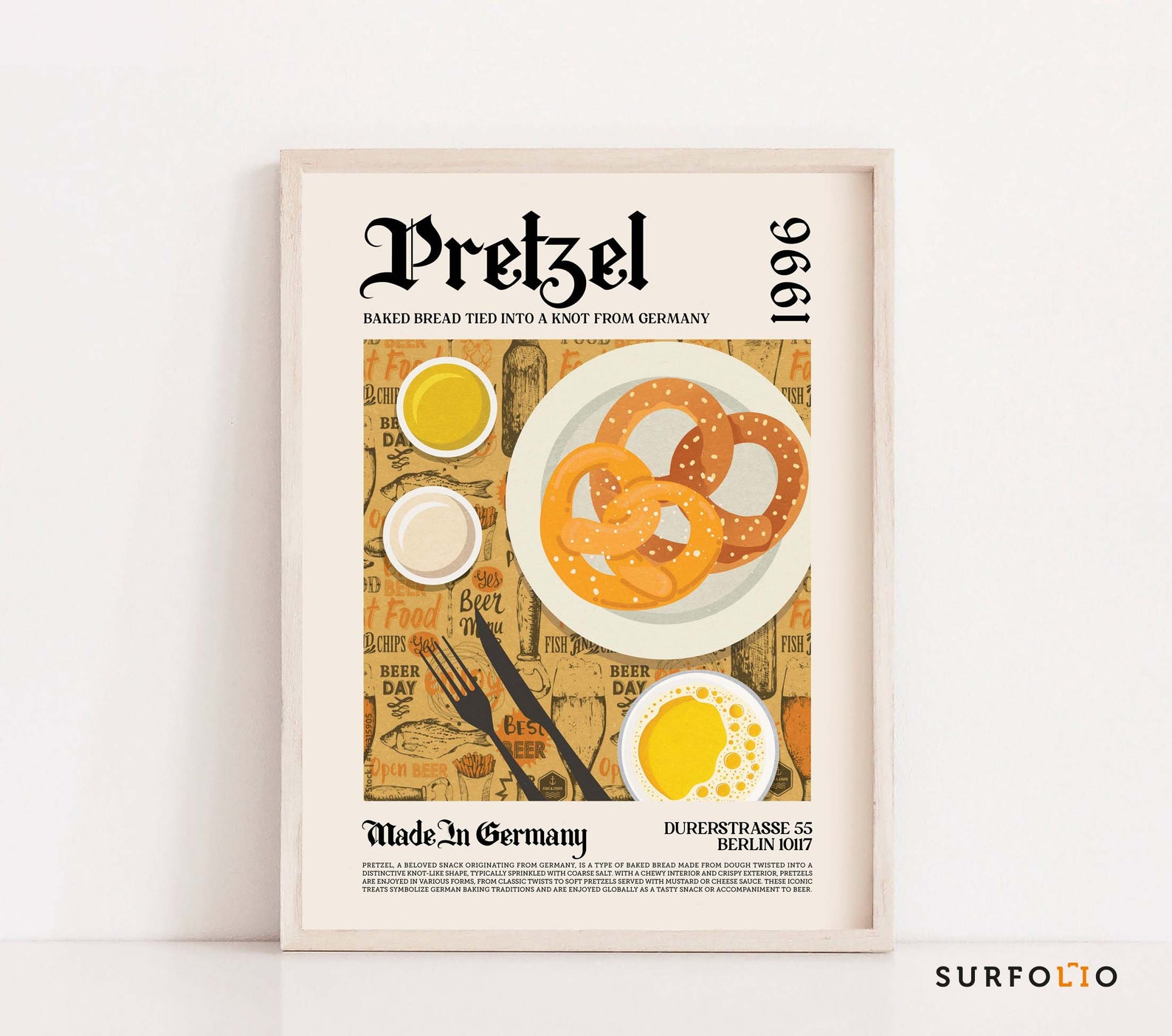 Pretzel Baked Bread Germany Food Art Mustard Cheese Art Print Germany ...