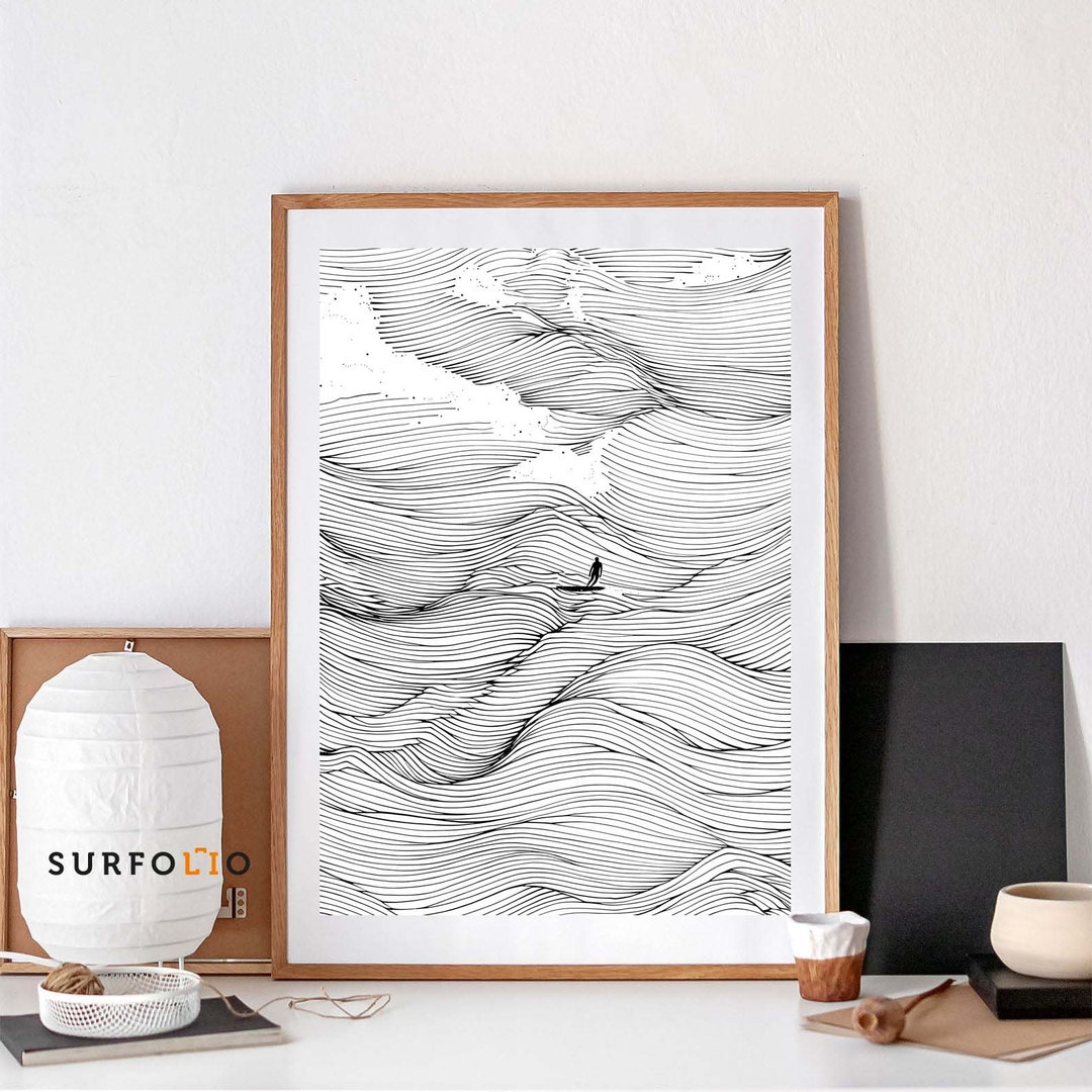 Waves Line Art, Waves Line Minimal, Waves Line Print, Surfing Waves ...