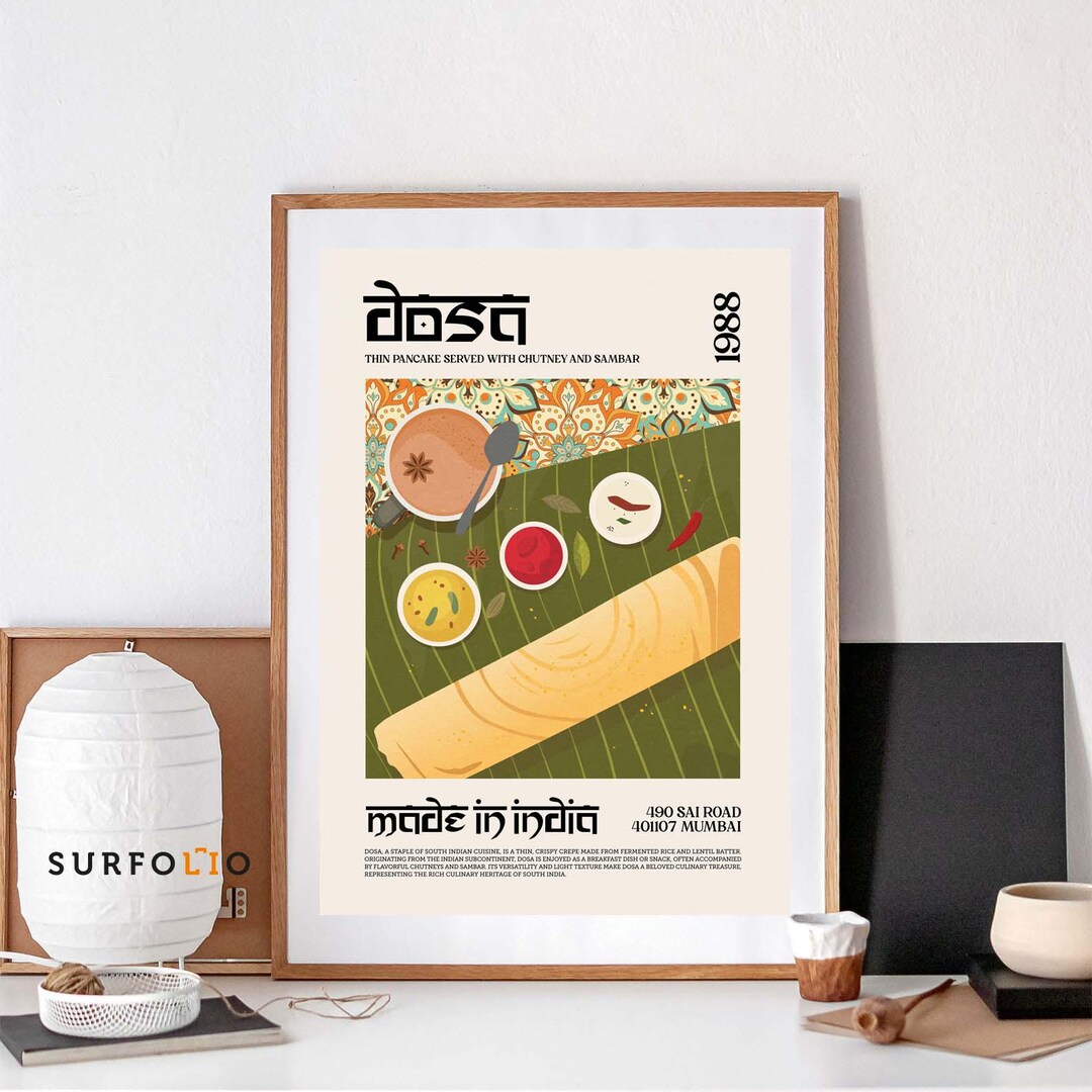 Dosa Print Indian Food Print Tosai Poster Mumbai Food South India ...