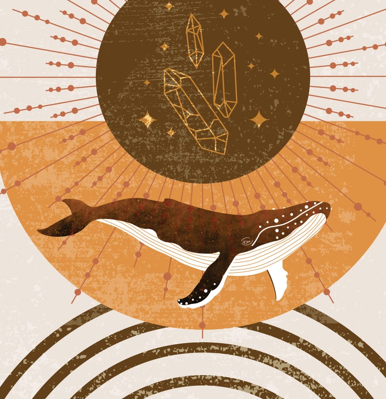 Boho Rainbow Poster Whale Rainbow Print Boho Mystical Print | Etsy