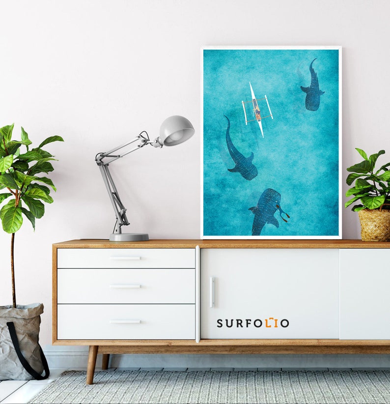 Whale Shark Print Scuba Diving Print Aqua Sea Print Aerial | Etsy
