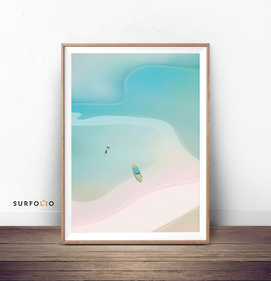 Scuba Diving Print Ocean Aerial View Snorkeling Print Beach Paradise ...