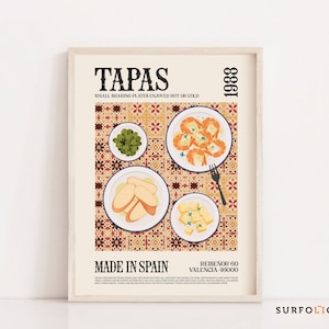 Tapas Art Print, Tapas Poster, Tapas Food Art, Spain Cuisine, Spain ...