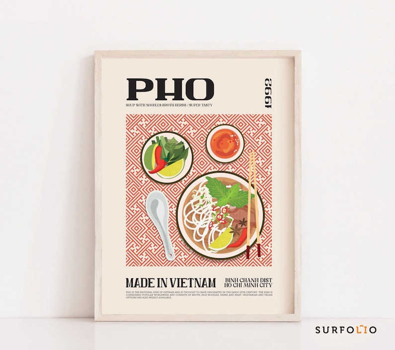 Pho Art Print, Pho Noodle Art, Pho Soup Poster, Pho Vietnam Art, Food ...
