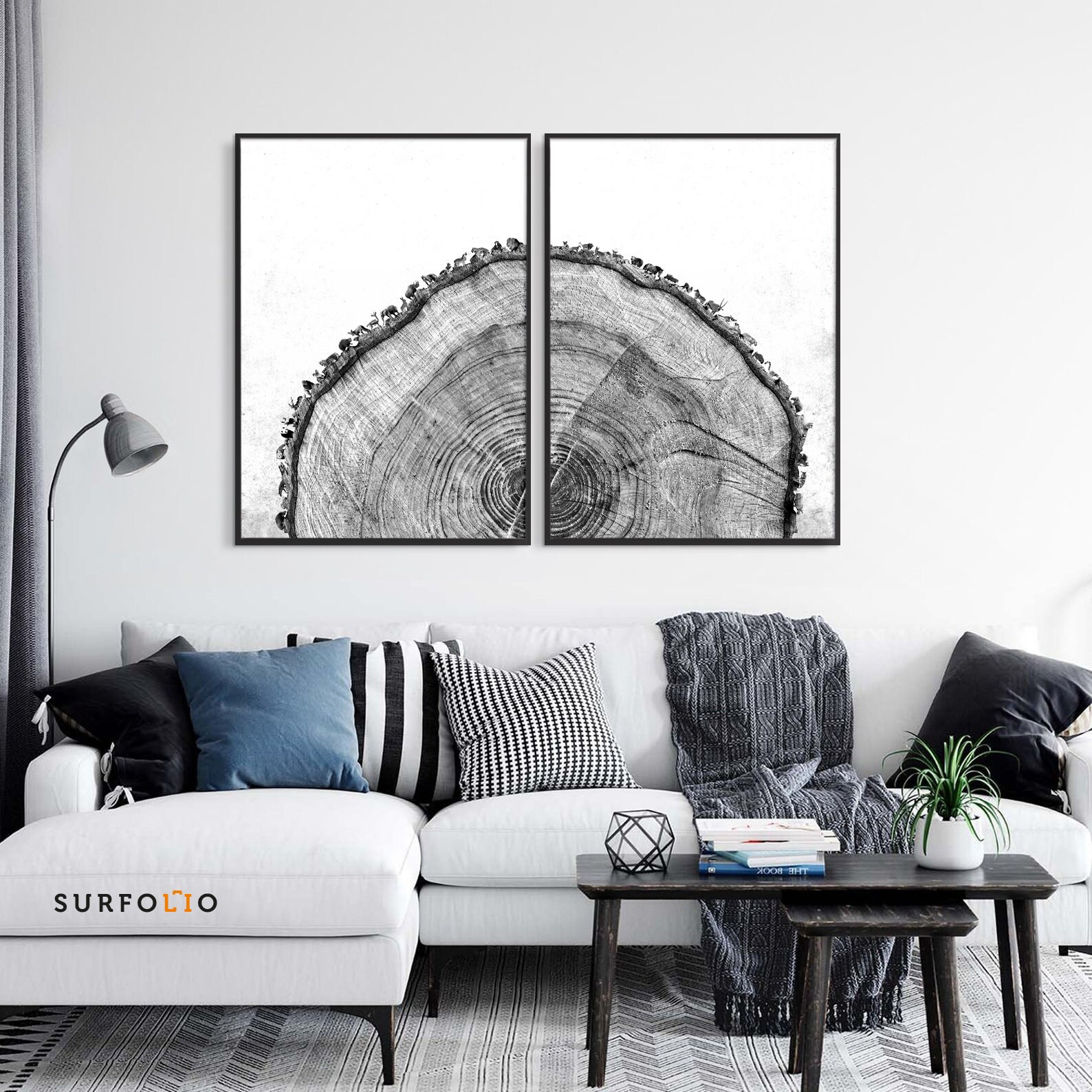 Set of 2 Woodcut Print Tree Ring Print Tree Stump Print Black | Etsy