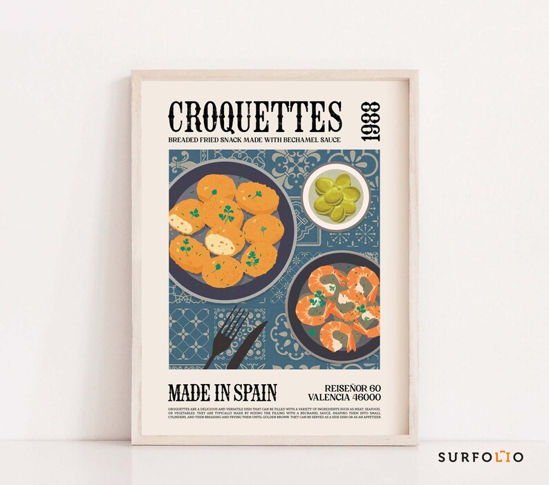 Croquettes Art Print, Croquettes Poster, Croquettes Food Art, Spain ...