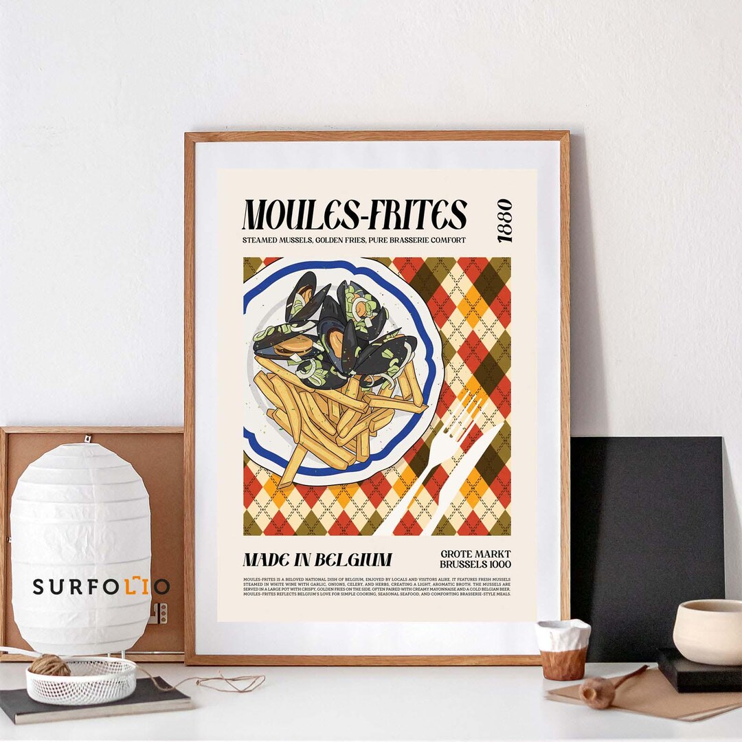 Moules Frites Print Belgian Food Art Fries Poster Mussels Artwork ...