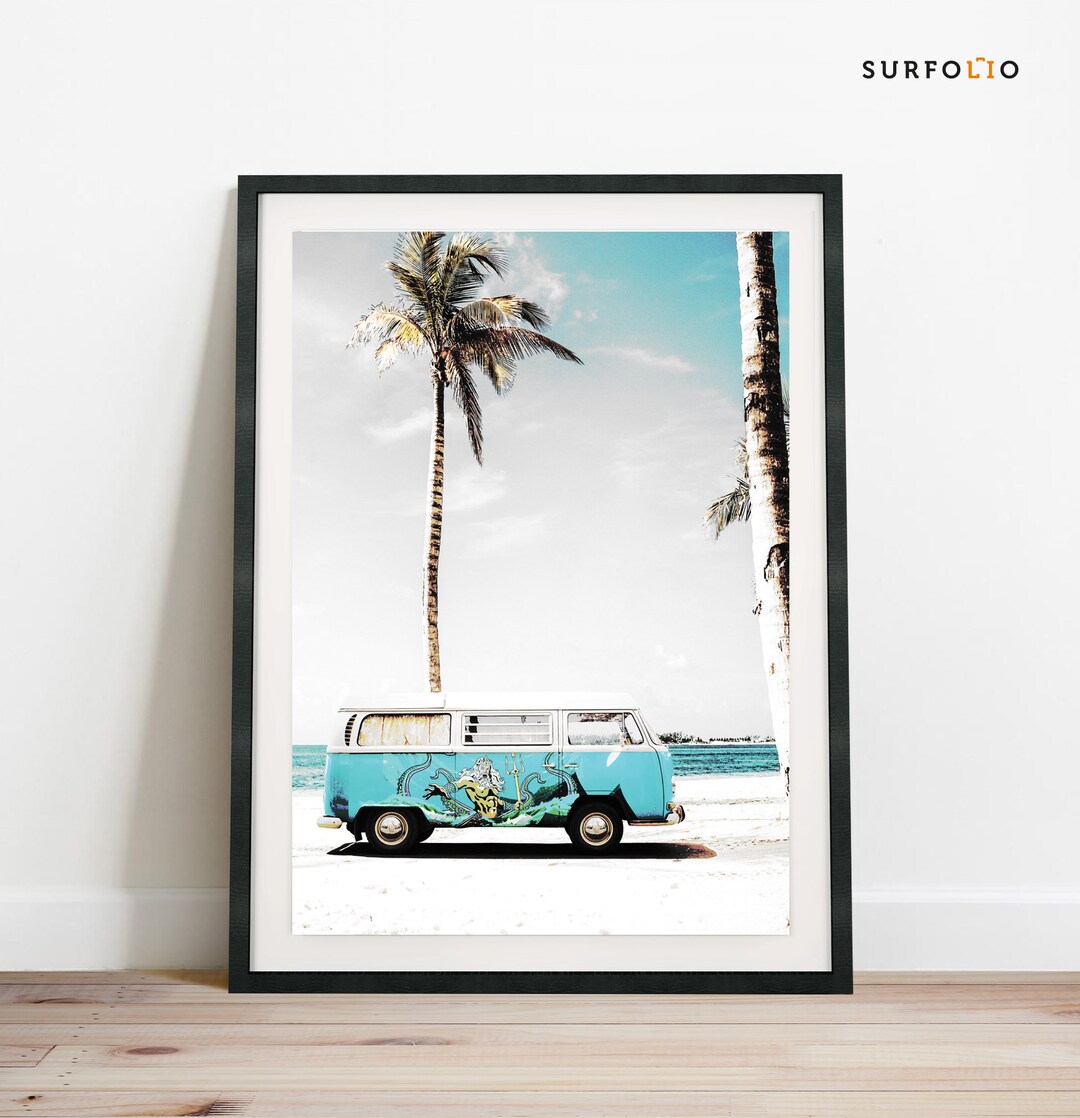 Coconut Beach Print Retro Van Print Combi Van Print Travel Beach Print ...