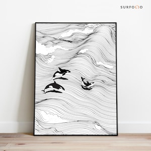 Orca Print, Orca Wall Art, Marine Life Print, Orca Line Art, Orca ...
