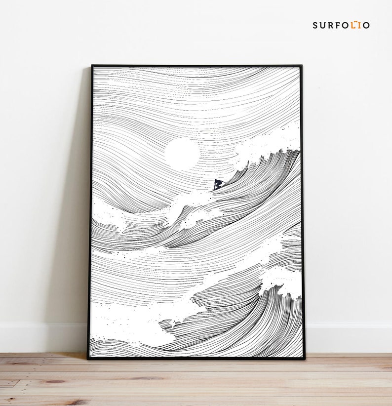 Waves Line Art, Waves Line Minimal, Waves Line Print, Surfing Waves ...