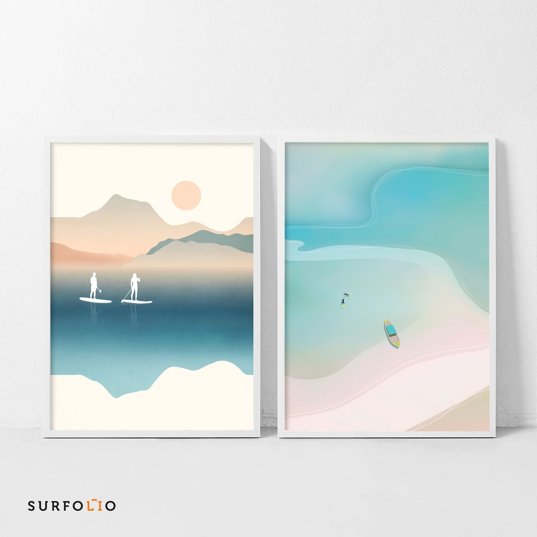 Set of 2 Prints Paddle Board Print Surfers Paradise Stand up Paddle ...