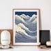 Linocut Sea Ocean, Japan Retro Wave, Waves Line Print, Linocut Waves ...
