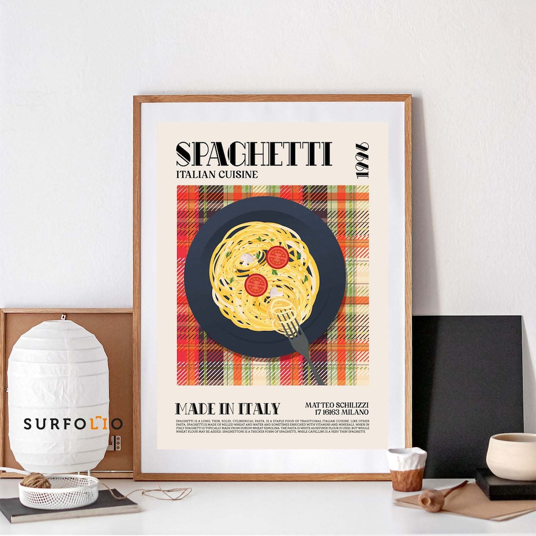 Spaghetti Art Print, Italy Poster, Kitchen Art Decor, Retro Kitchen ...