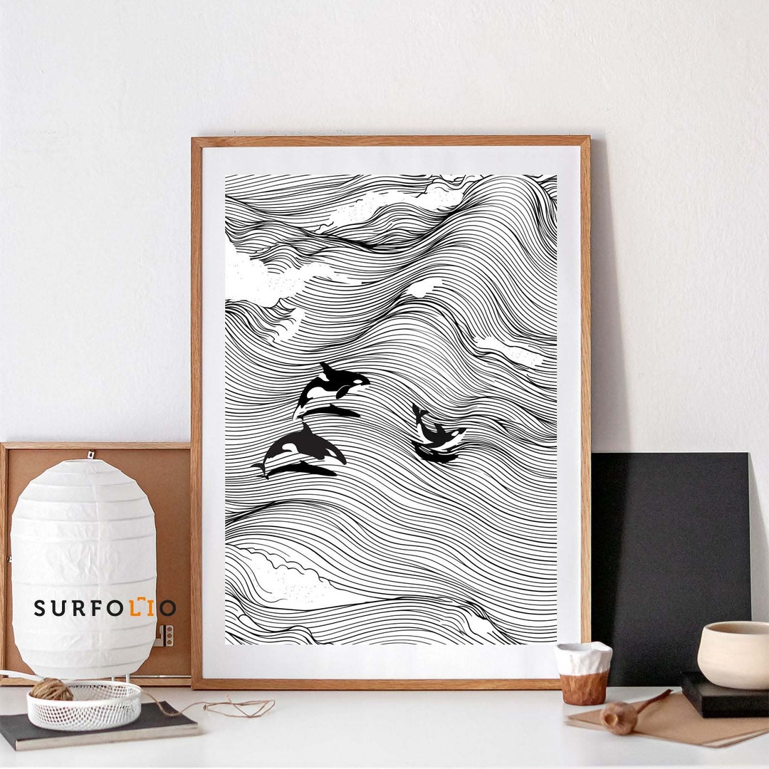 Orca Print, Orca Wall Art, Marine Life Print, Orca Line Art, Orca ...