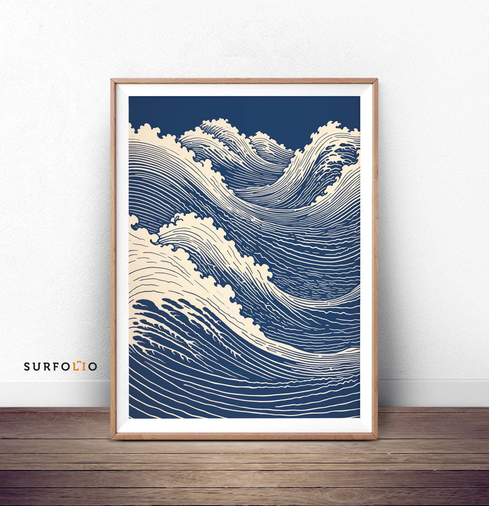 Linocut Sea Ocean, Japan Retro Wave, Waves Line Print, Linocut Waves ...