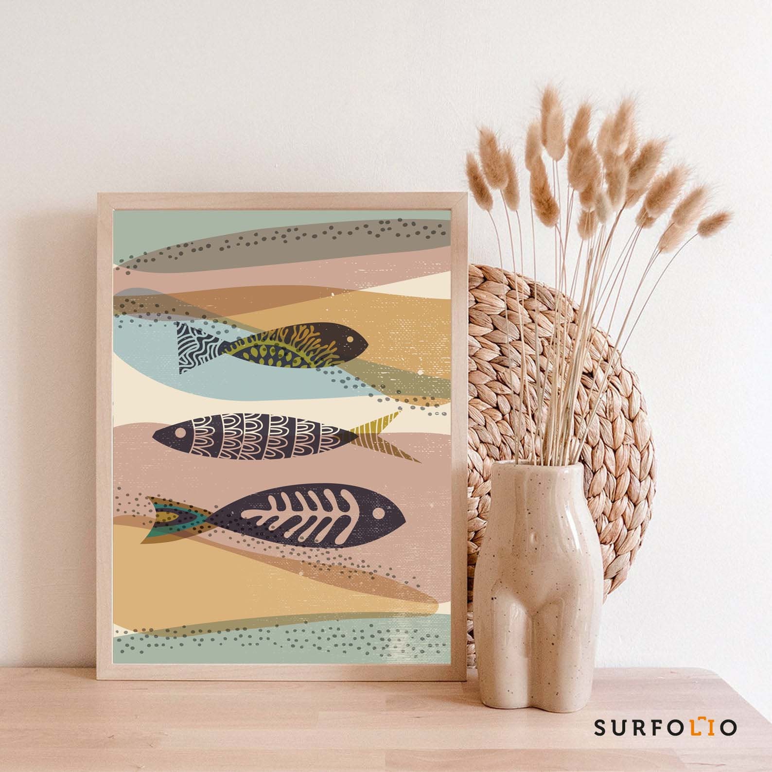 Boho Fish Print Mid Century Fish Fish Vintage Poster Fish - Etsy