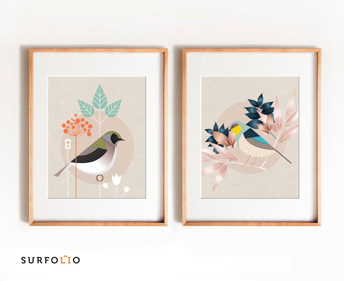 Set of 2 Prints Bird Graphic Print Bird Printable Bird Poster - Etsy