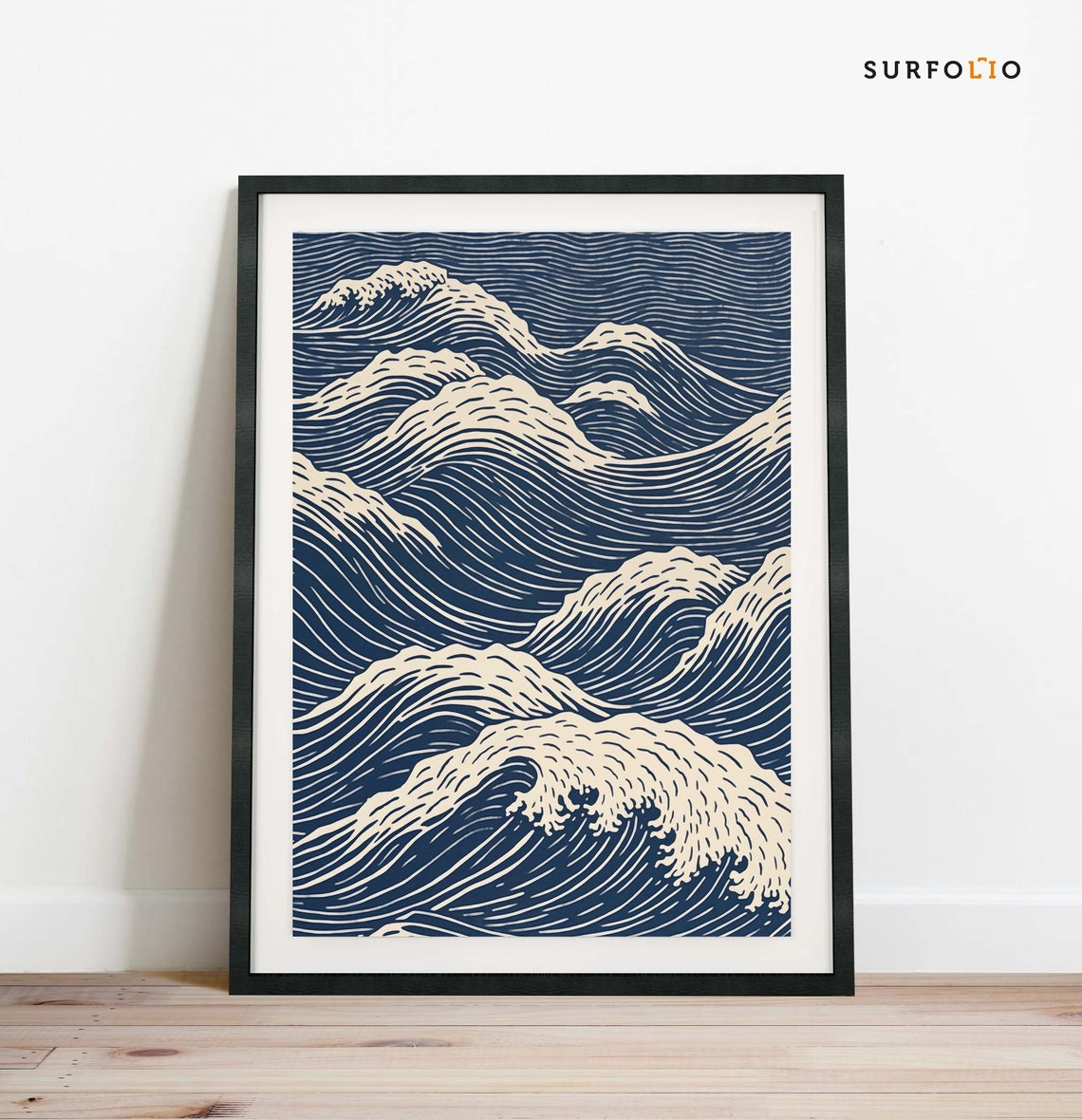 Linocut Sea Ocean, Japan Retro Wave, Waves Line Print, Linocut Waves ...