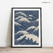Linocut Sea Ocean, Japan Retro Wave, Waves Line Print, Linocut Waves ...