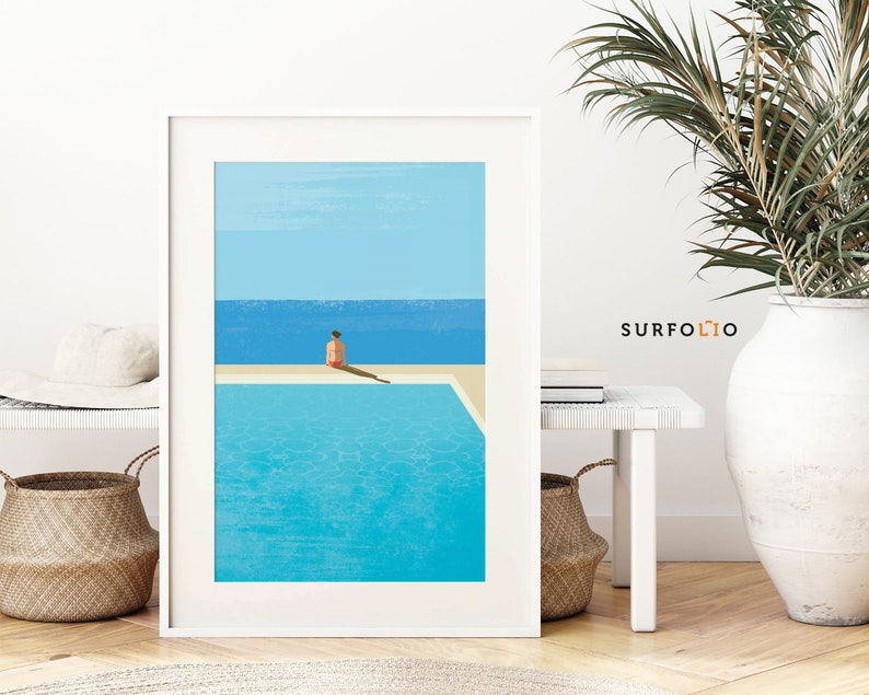Poolside Print, Pool Seaside Prints, Minimalist Pool, Pool Illustration ...