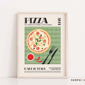Pizza Art Print, Italy Poster, Kitchen Art Decor, Retro Kitchen Decor ...