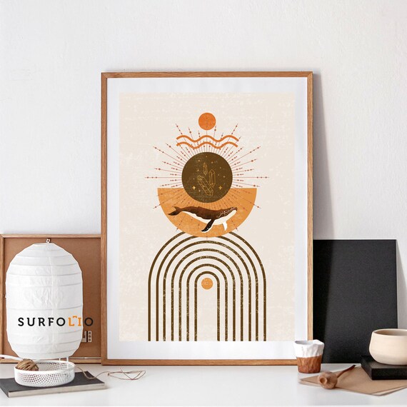 Boho Rainbow Poster Whale Rainbow Print Boho Mystical Print | Etsy