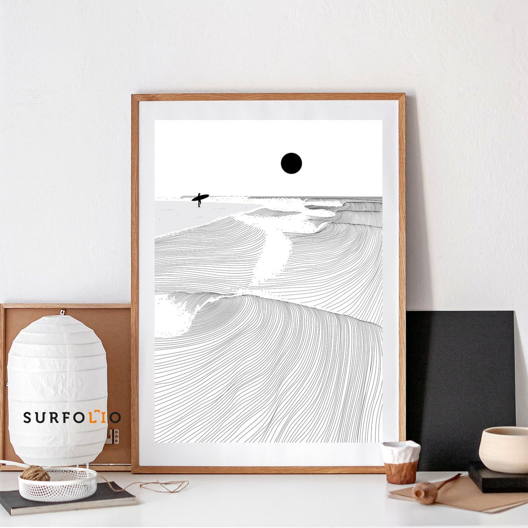 Waves Line Art, Waves Line Minimal, Waves Line Print, Surfing Waves ...