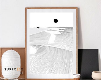 Waves Line Art, Waves Line Minimal, Waves Line Print, Surfing Waves ...
