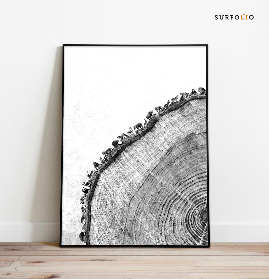 Woodcut Print Tree Ring Print Tree Stump Print Black & White Photo ...