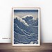 Linocut Sea Ocean Japan Retro Wave Waves Line Print Linocut Waves ...