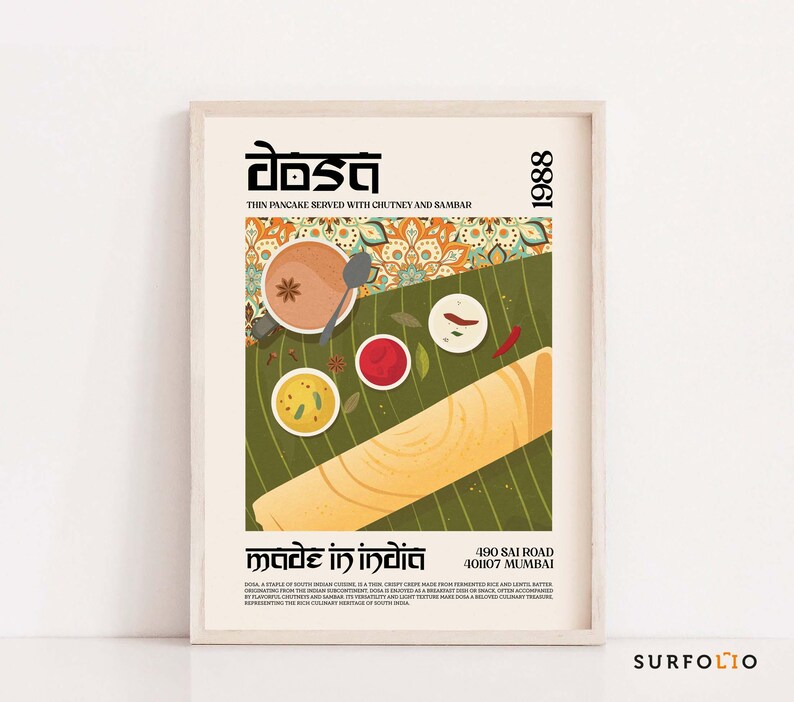 Dosa Print Indian Food Print Tosai Poster Mumbai Food South India ...