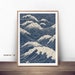 Linocut Sea Ocean, Japan Retro Wave, Waves Line Print, Linocut Waves ...