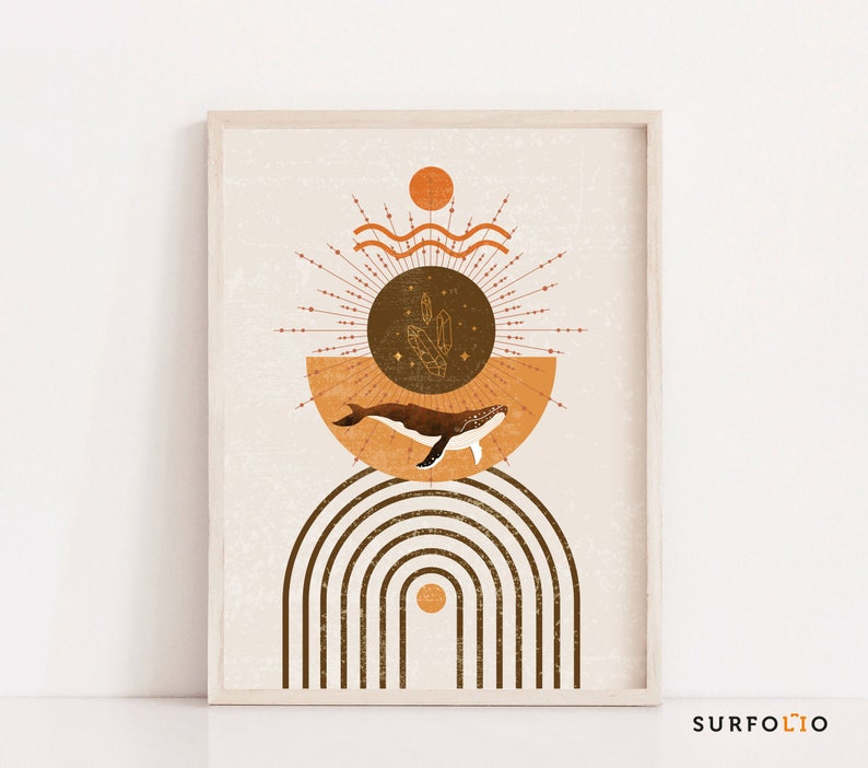 Boho Rainbow Poster Whale Rainbow Print Boho Mystical Print | Etsy