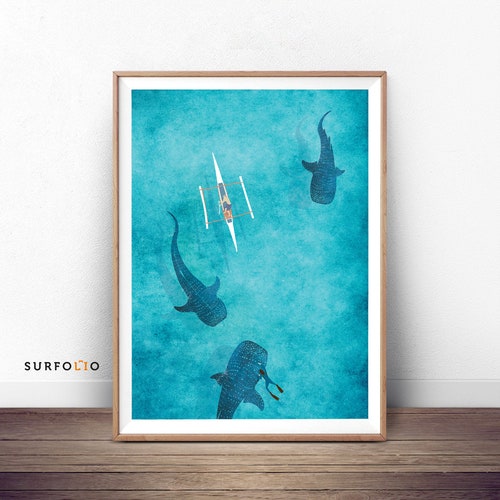 Whale Shark Print Scuba Diving Print Aqua Sea Print Aerial - Etsy