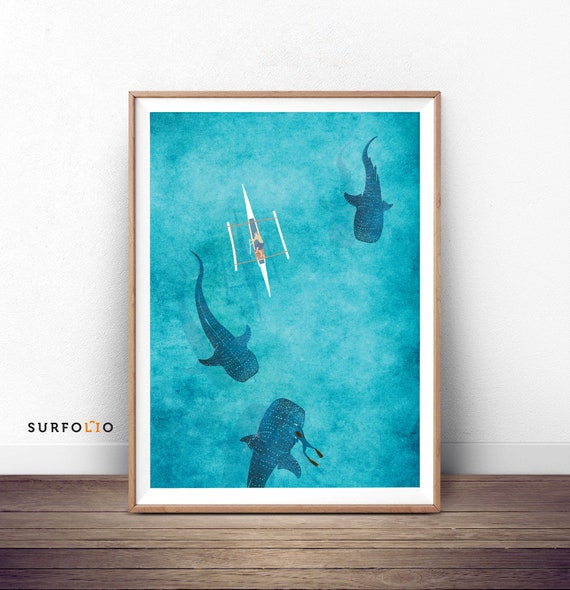 Whale Shark Print Scuba Diving Print Aqua Sea Print Aerial | Etsy