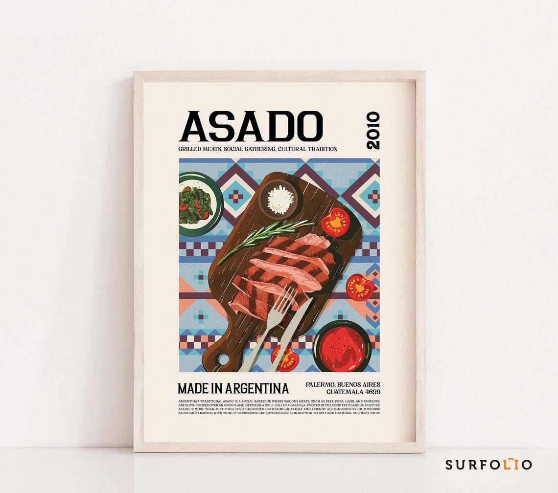 Argentine Asado Food Art Asado Food Lover Retro Print Argentine Cuisine ...