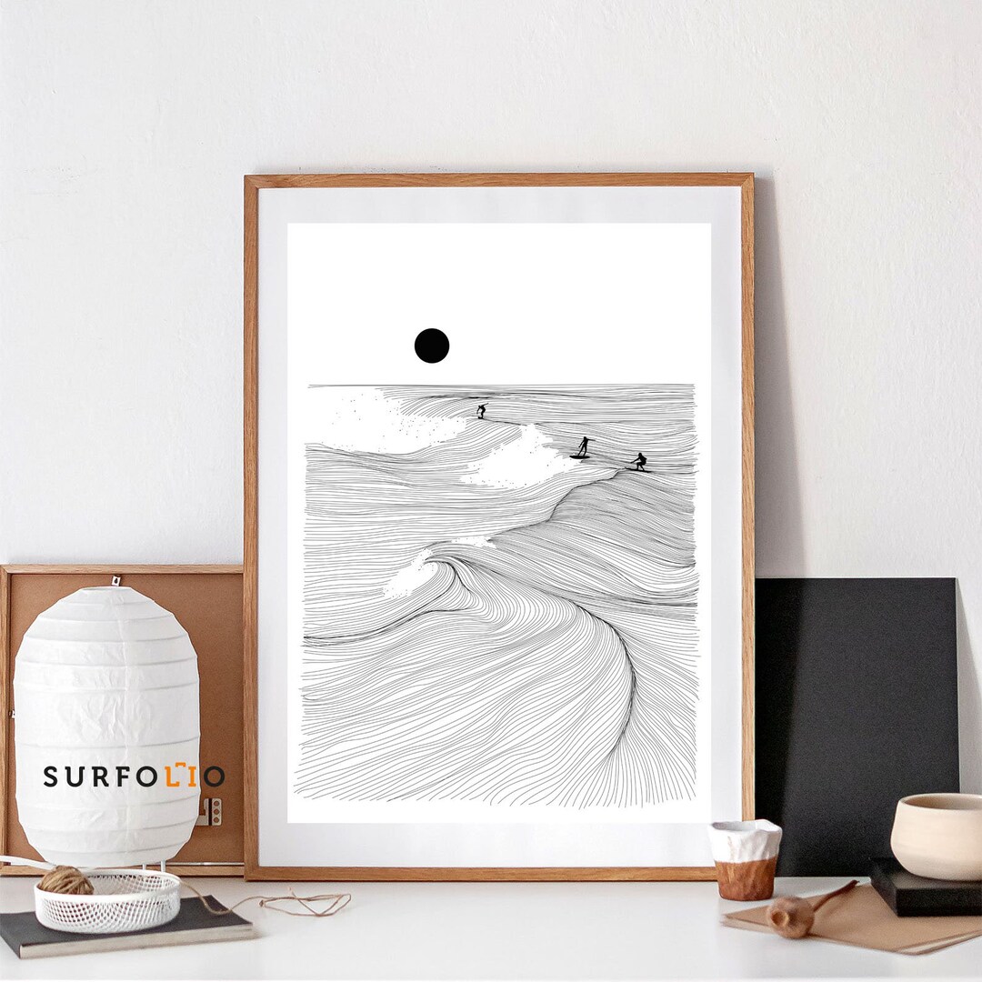 Waves Line Art, Waves Line Minimal, Waves Line Print, Surfing Waves ...