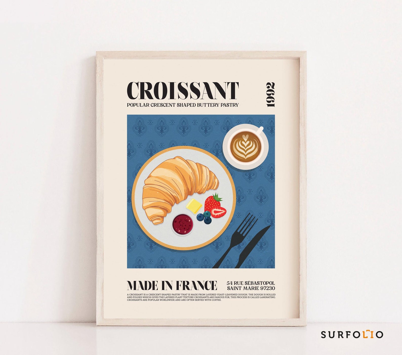 Croissant Art Print French Croissant French Foodie Art - Etsy