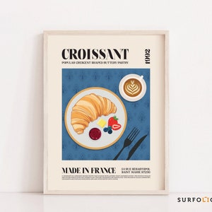 Croissant Art Print, French Croissant, French Foodie Art, French Pastry ...