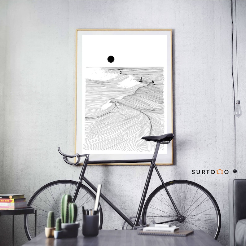 Waves Line Art, Waves Line Minimal, Waves Line Print, Surfing Waves ...