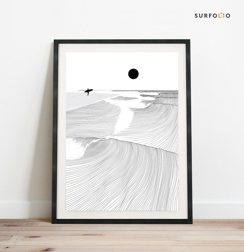 Waves Line Art, Waves Line Minimal, Waves Line Print, Surfing Waves ...