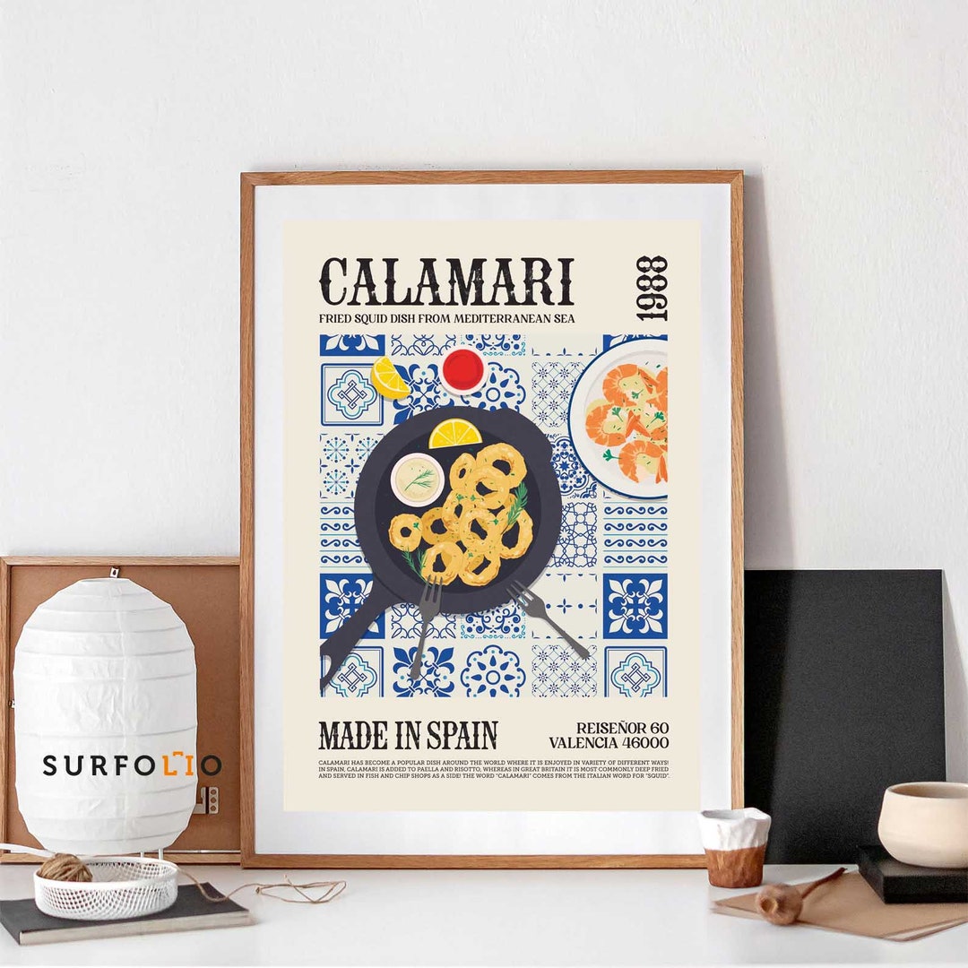 Calamari Art Print, Calamari Poster, Calamari Food Art, Spain Cuisine ...