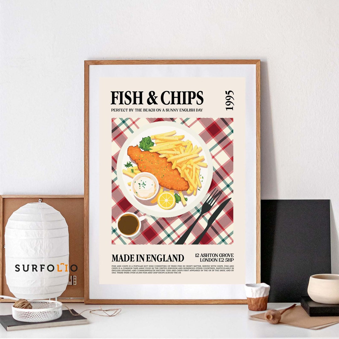 Fish and Chips British Food Art UK Wall Decor Retro Diner Print English ...