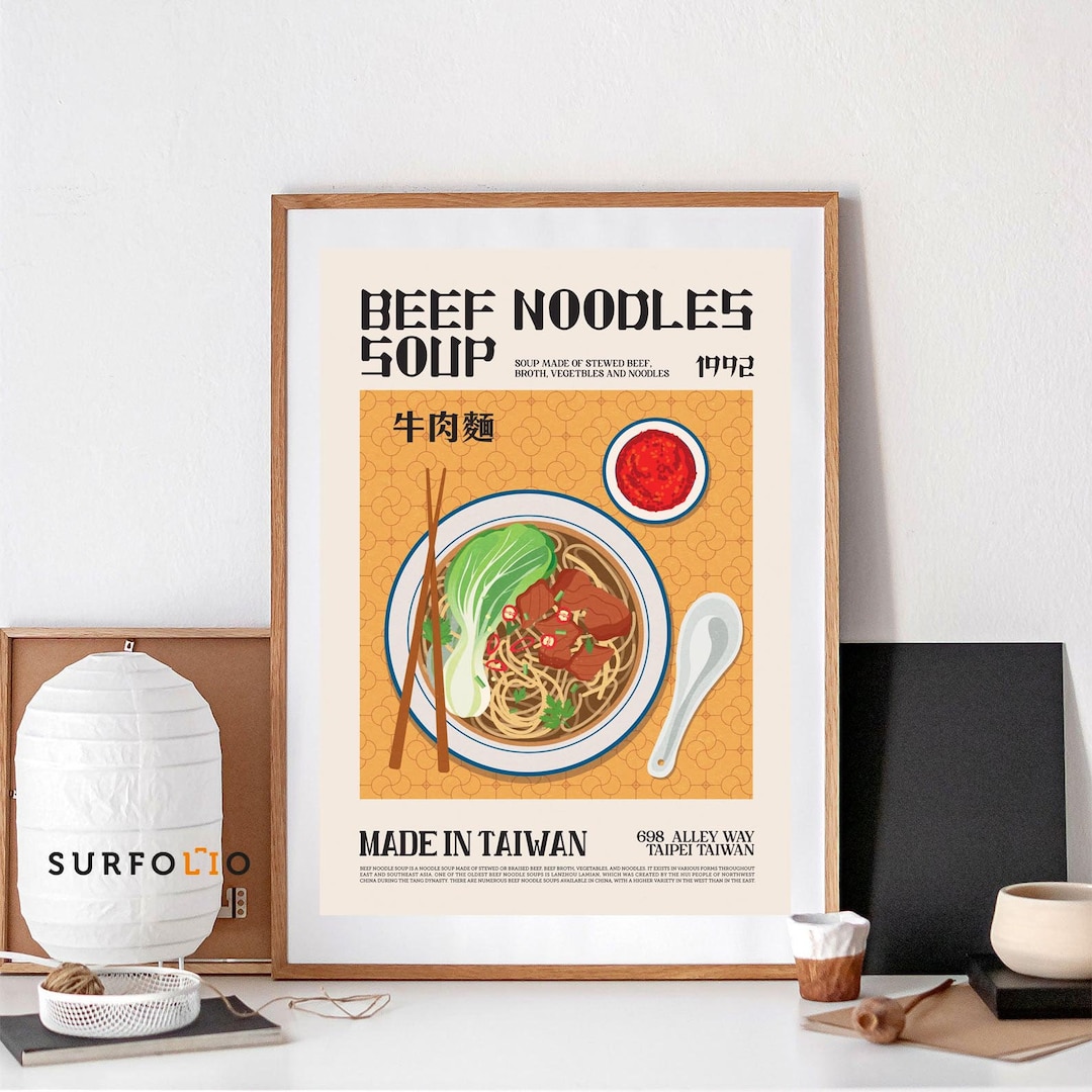 Beef Noodle Soup, Beef Noodle Poster, Food Print, Taiwan Art Decor ...