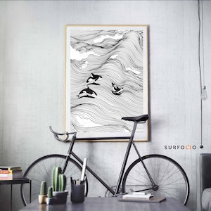 Orca Print, Orca Wall Art, Marine Life Print, Orca Line Art, Orca ...