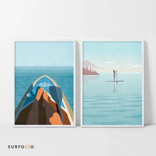 Set of 2 Prints Paddle Board Print Stand up Paddle Sup Woman - Etsy